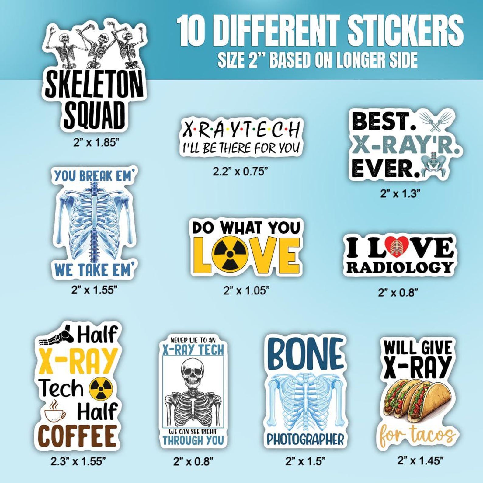 10pcs Radiology Stickers Pack, X-ray Tech Decals, Radiology Tech Decal ...