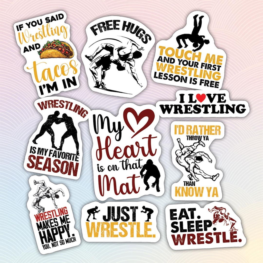 10pcs Wrestling Stickers Pack, Wrestling Spirit Decal, Wrestling Skills ...