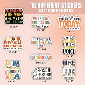 10pcs Physical Education Teacher Stickers Pack, PE Teacher Stickers, PE ...