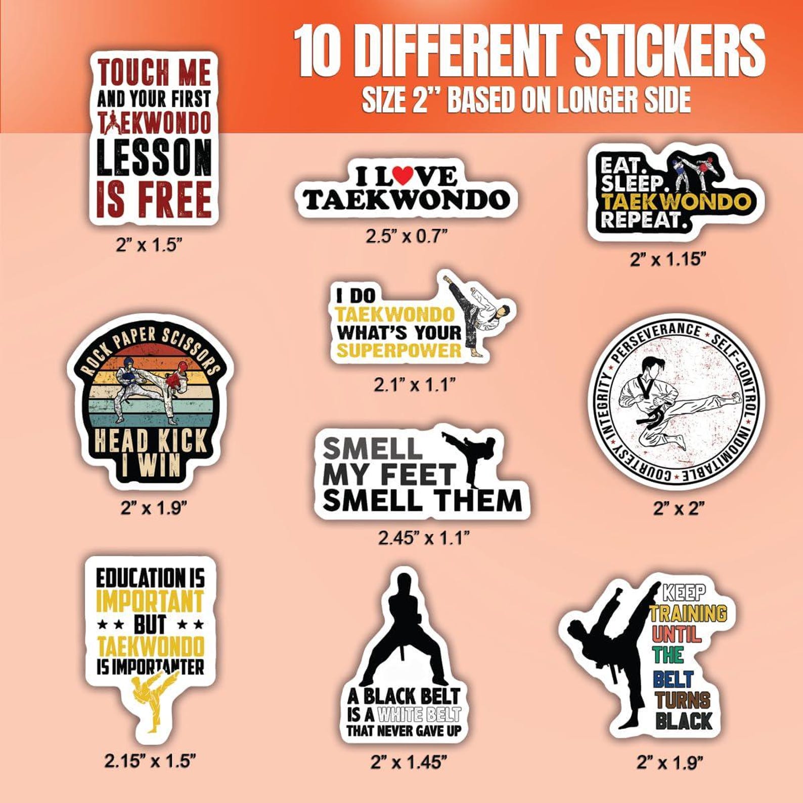 10pcs Taekwondo Stickers Pack, Taekwondo Power, Taekwondo Lover Decal ...