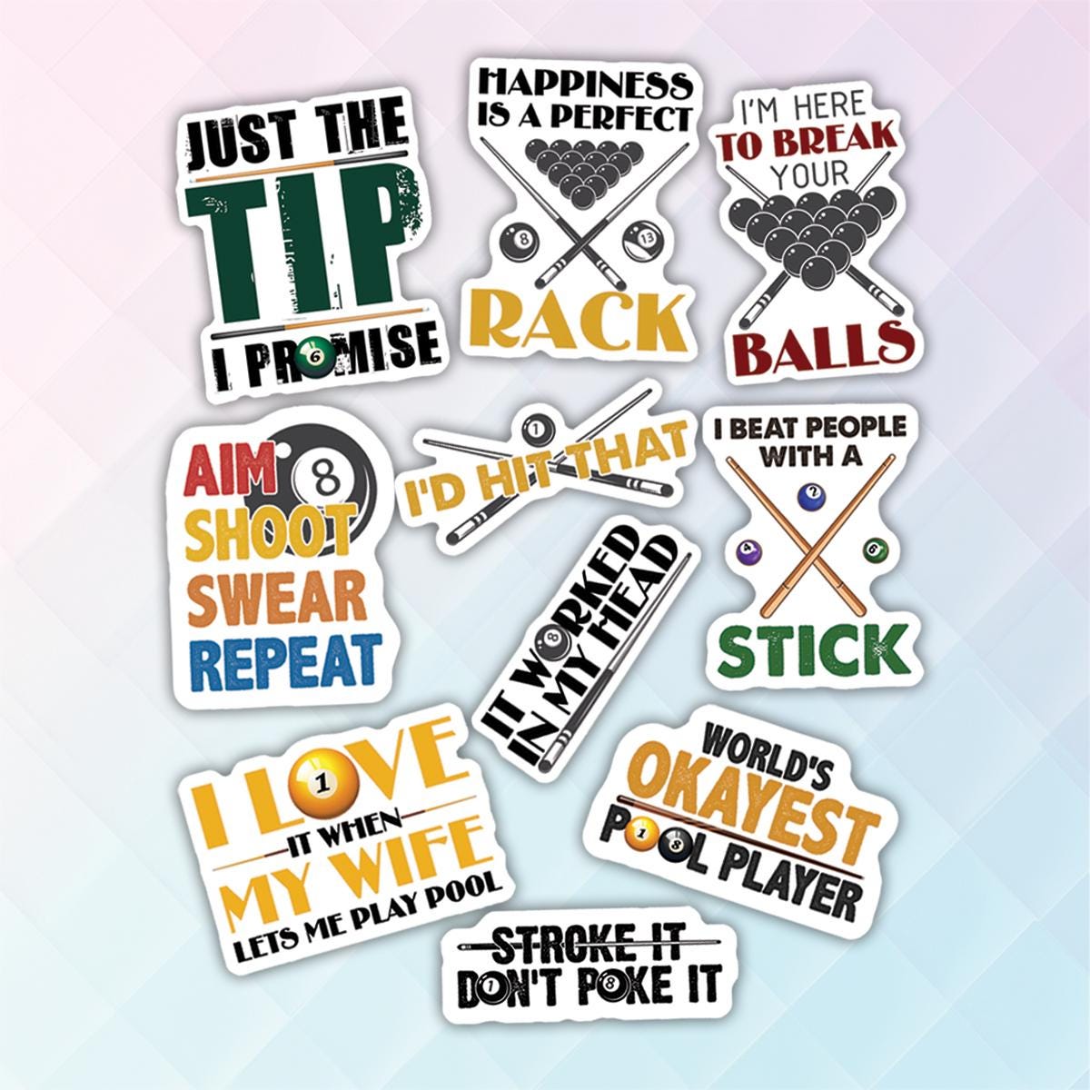 10pcs Billiards Stickers Pack, Pool Table Stickers, Pool Ball, Cue ...