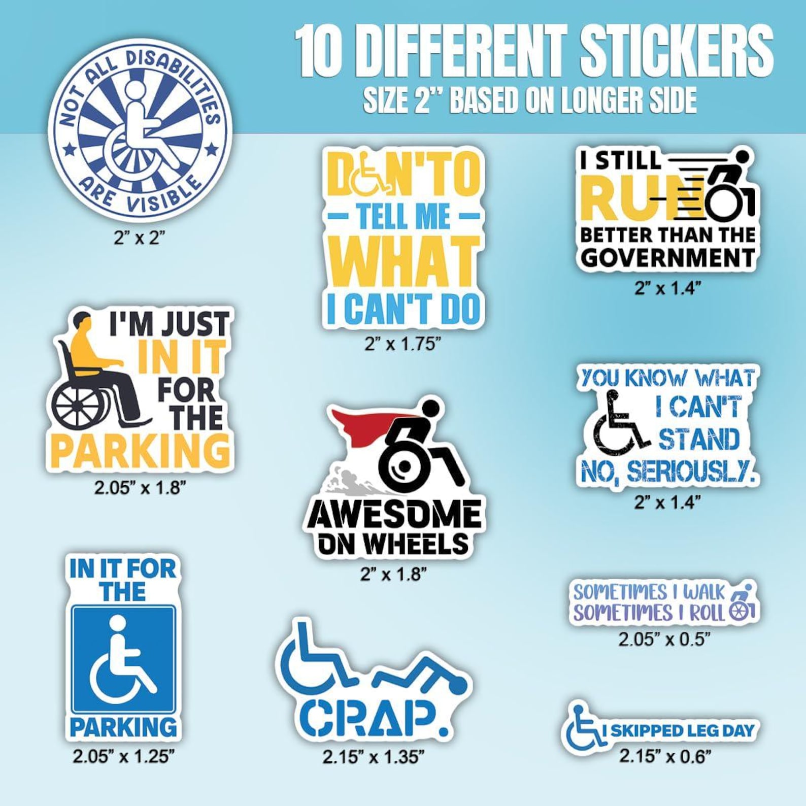10pcs Wheelchair Stickers Pack, Motivational Wheelchair, Disabilities ...