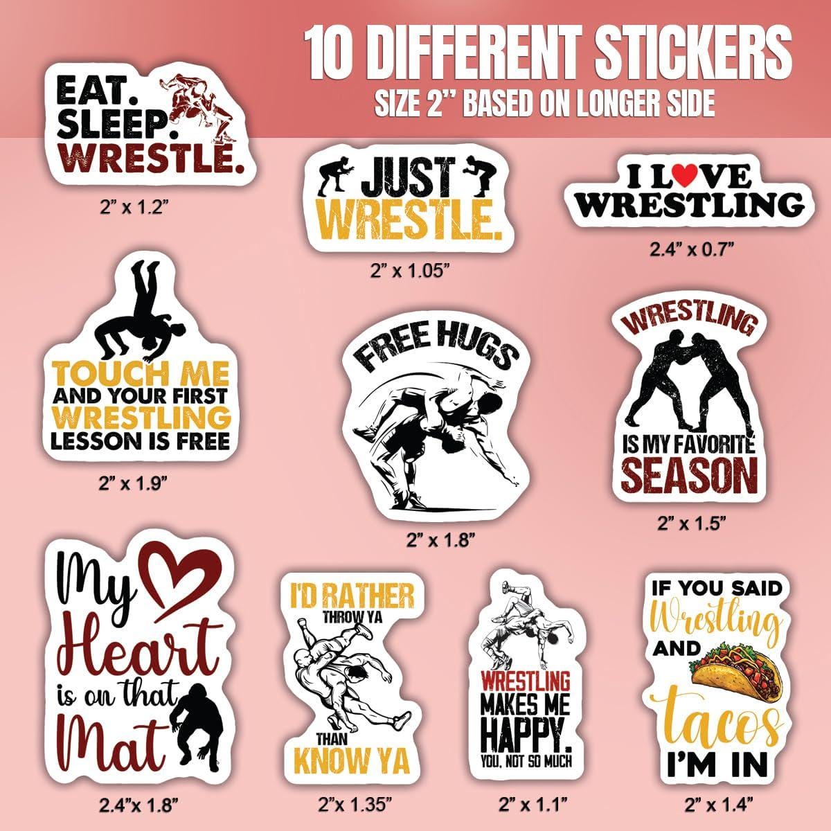 10pcs Wrestling Stickers Pack, Wrestling Spirit Decal, Wrestling Skills ...