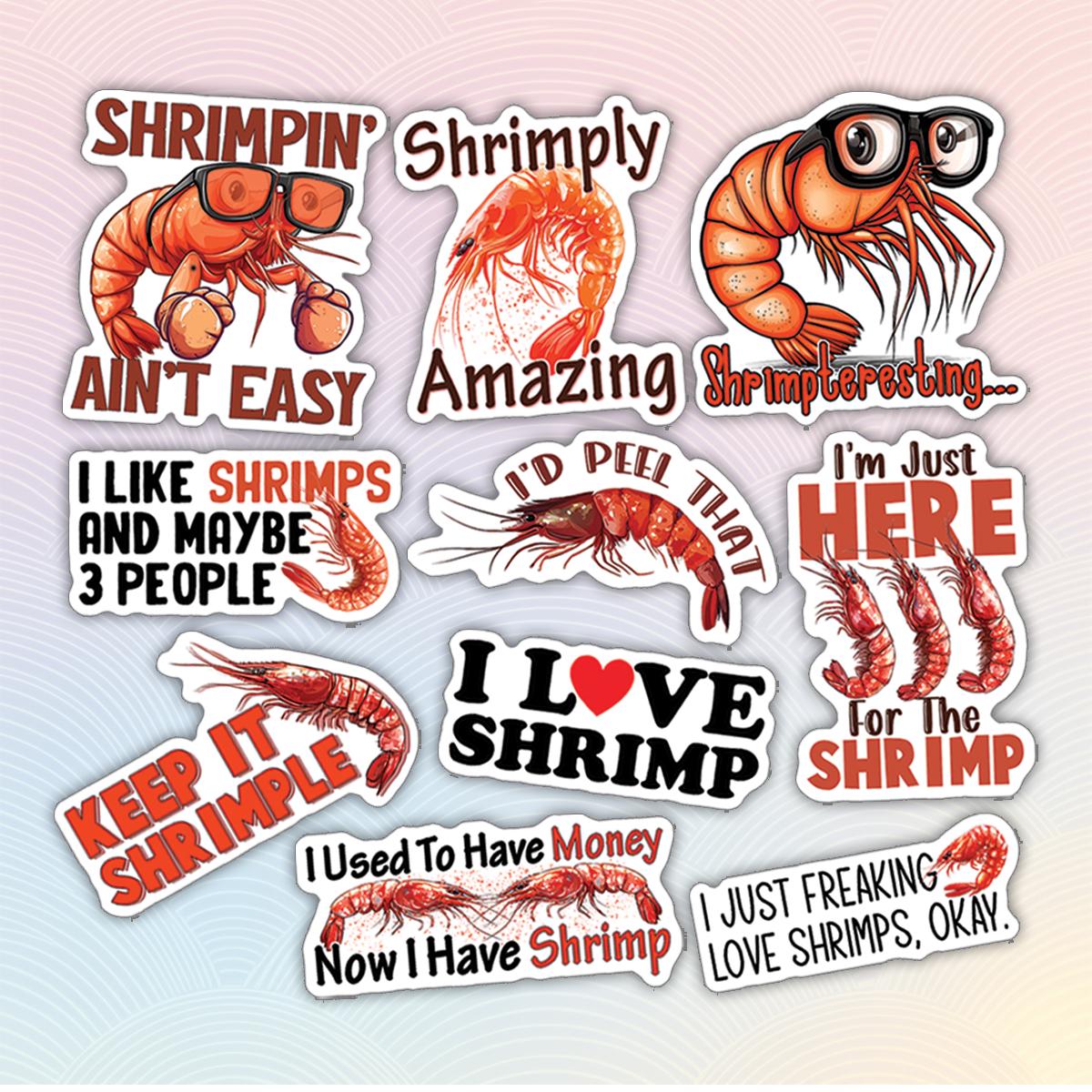 10pcs Shrimp Lover Sticker Pack – Cute Shrimp Sticker, Crustacean ...