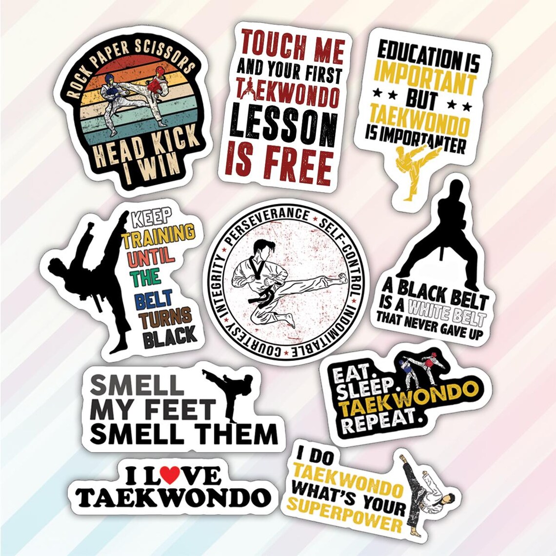 10pcs Taekwondo Stickers Pack, Taekwondo Power, Taekwondo Lover Decal ...