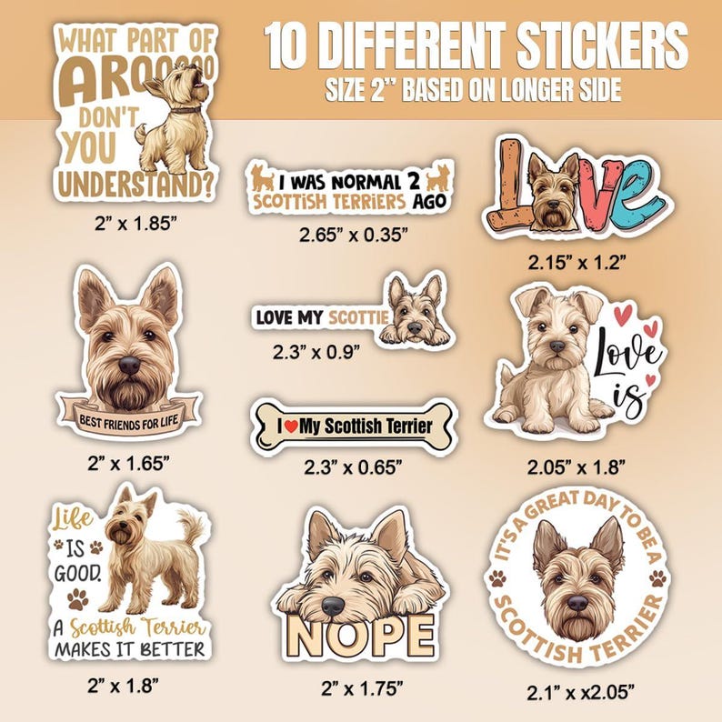10pcs Scottish Terrier Stickers Scottie Dog Decals, Cute Dog Paw ...