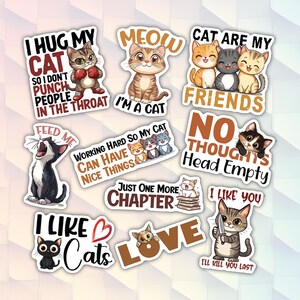 10pcs Cute Cat Stickers Pack, Cute Cat Lover Gift, Cat Mom Sticker, Cat ...