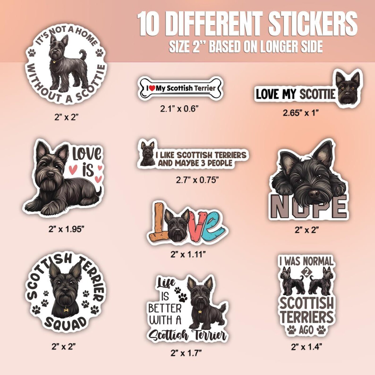 10pcs Scottish Terrier Stickers Scottie Dog Decals, Cute Dog Paw ...