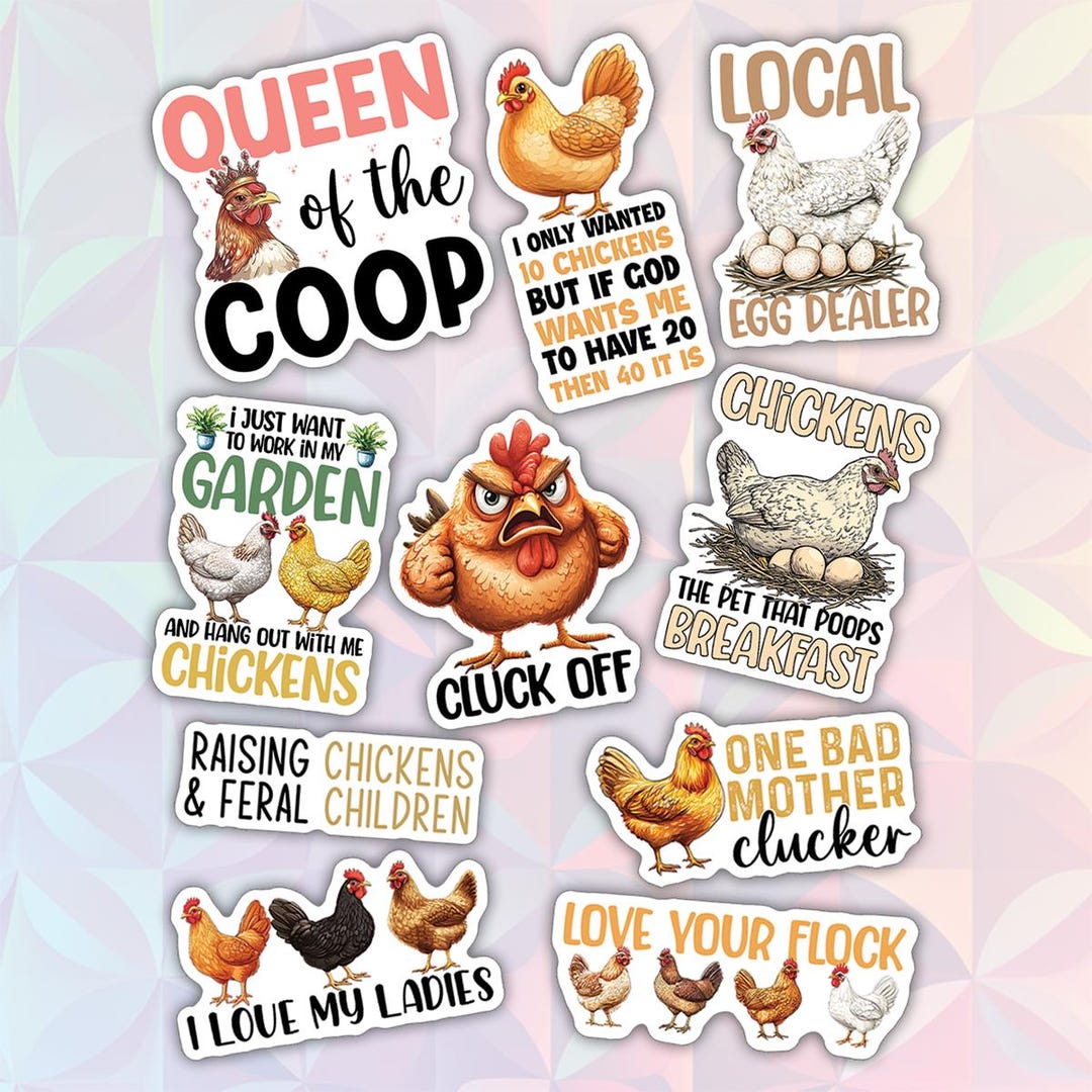 10pcs Chicken Stickers Pack, Kawaii Chicken Decal, Cluck-tastic Chicken ...