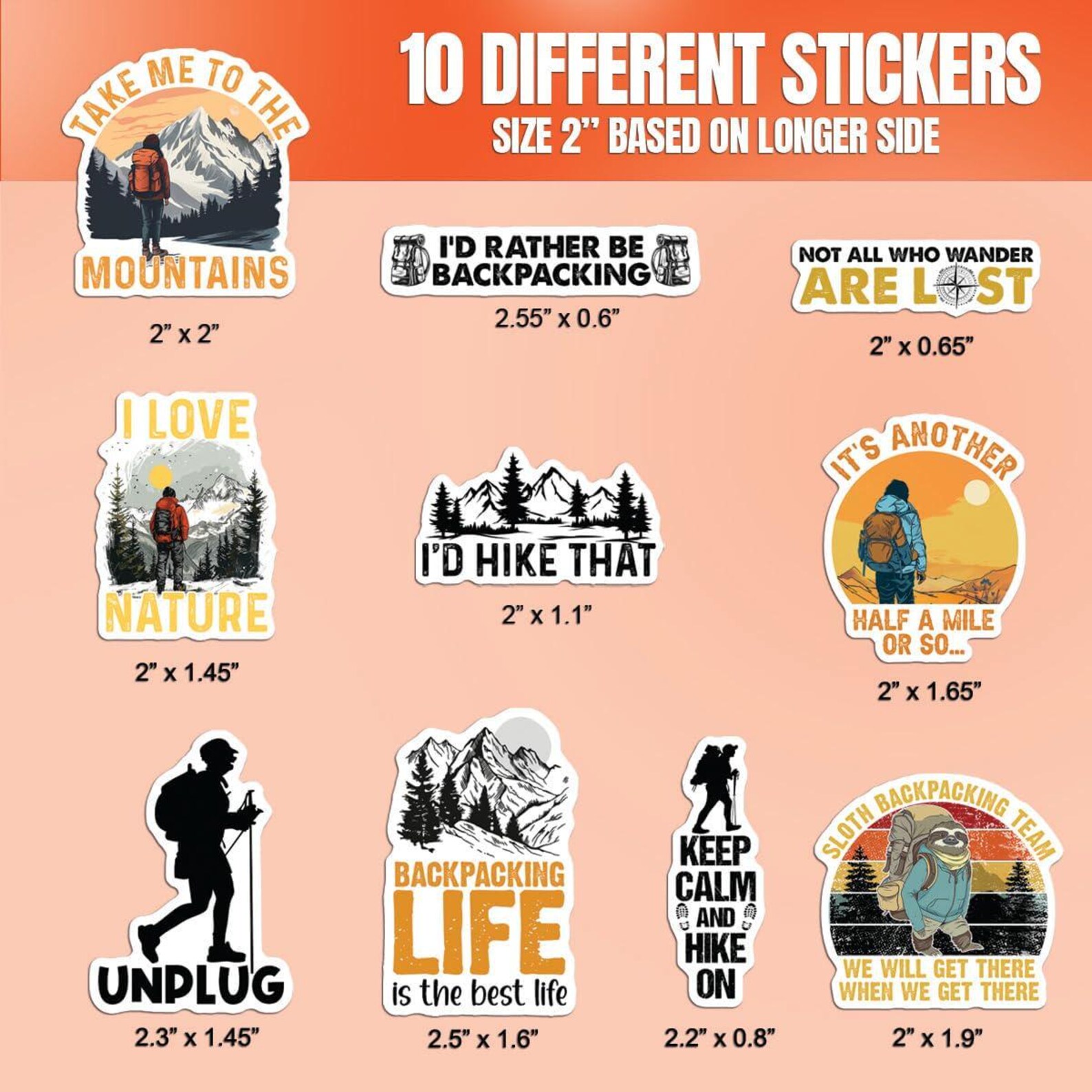 10pcs Backpacking Stickers Pack, Hiking Travel, Outdoor Mountain ...