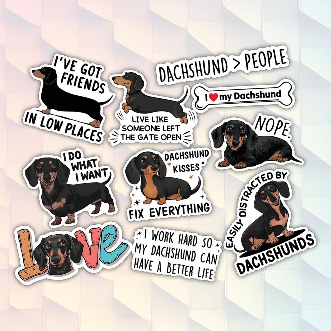 10pcs Dachshund Stickers Pack, Dachshund Puppy, Cute Dachshund Sticker ...