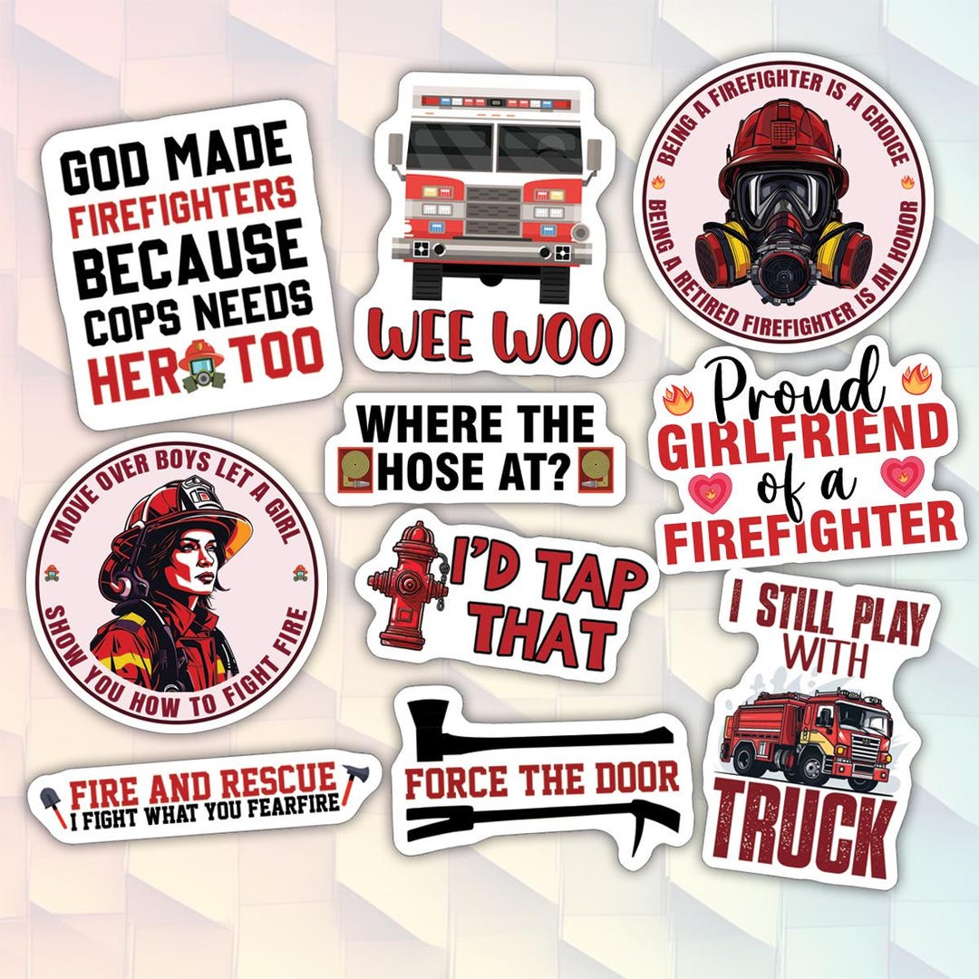 10pcs Firefighter Stickers Pack, Firefighter Helmet Sticker, Fire Truck ...