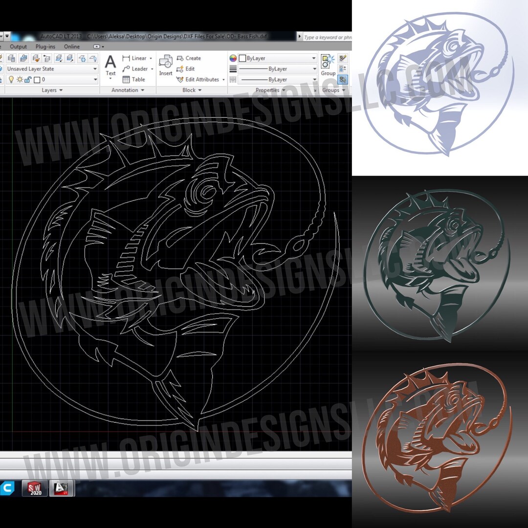 Bass Fish Drawing File, Dxf, Svg, Igs, Pdf, Printable and Cutting ...