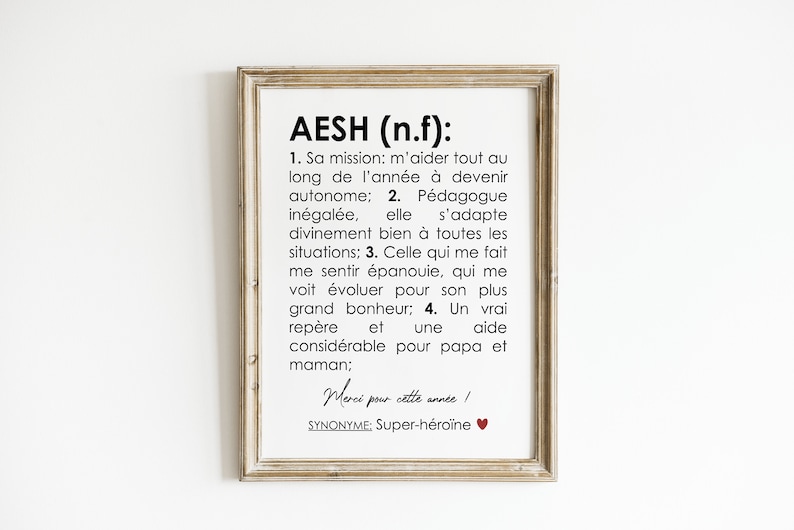 Poster Definition AESH / AESH Customizable Gift Gift AESH End - Etsy