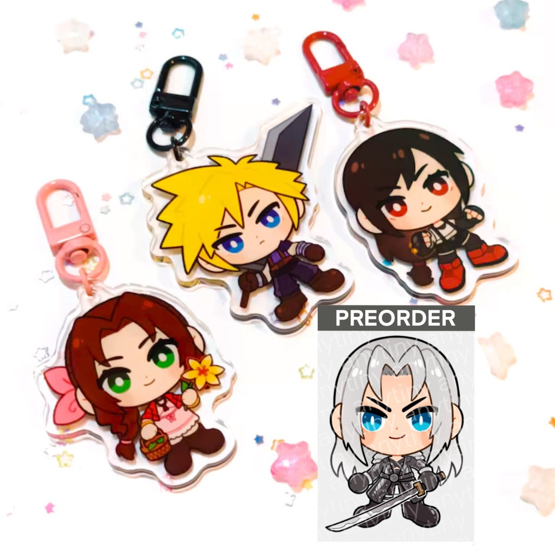 Final Fantasy VII Rebirth. Cloud, Sephiroth, Tifa and Aerith Keychains ...