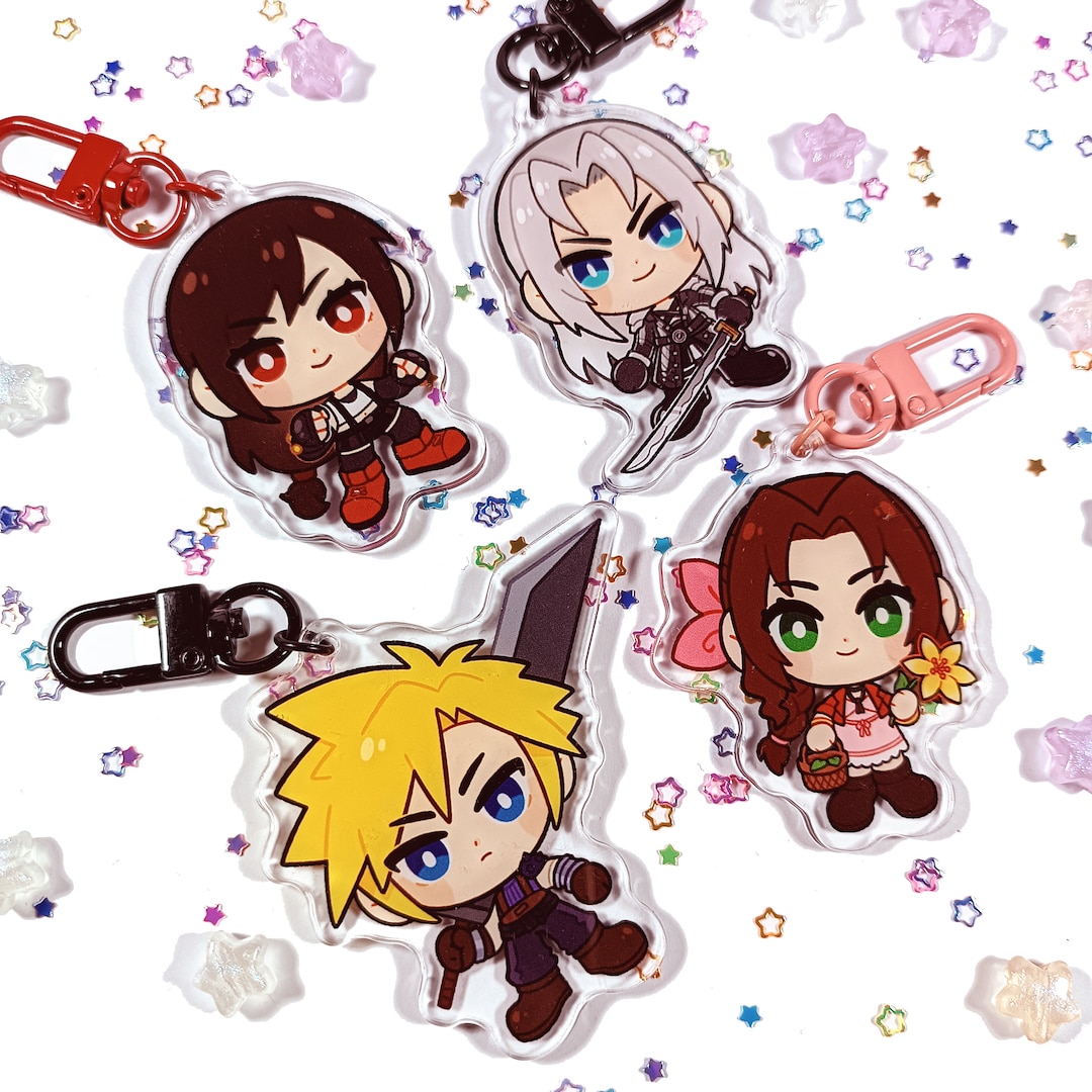 Final Fantasy VII Rebirth. Cloud, Sephiroth, Tifa and Aerith Keychains ...