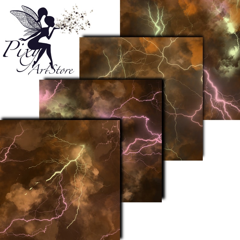Thunder Lightning Storm Papers, Digital Set Papers, Lightning Papers ...