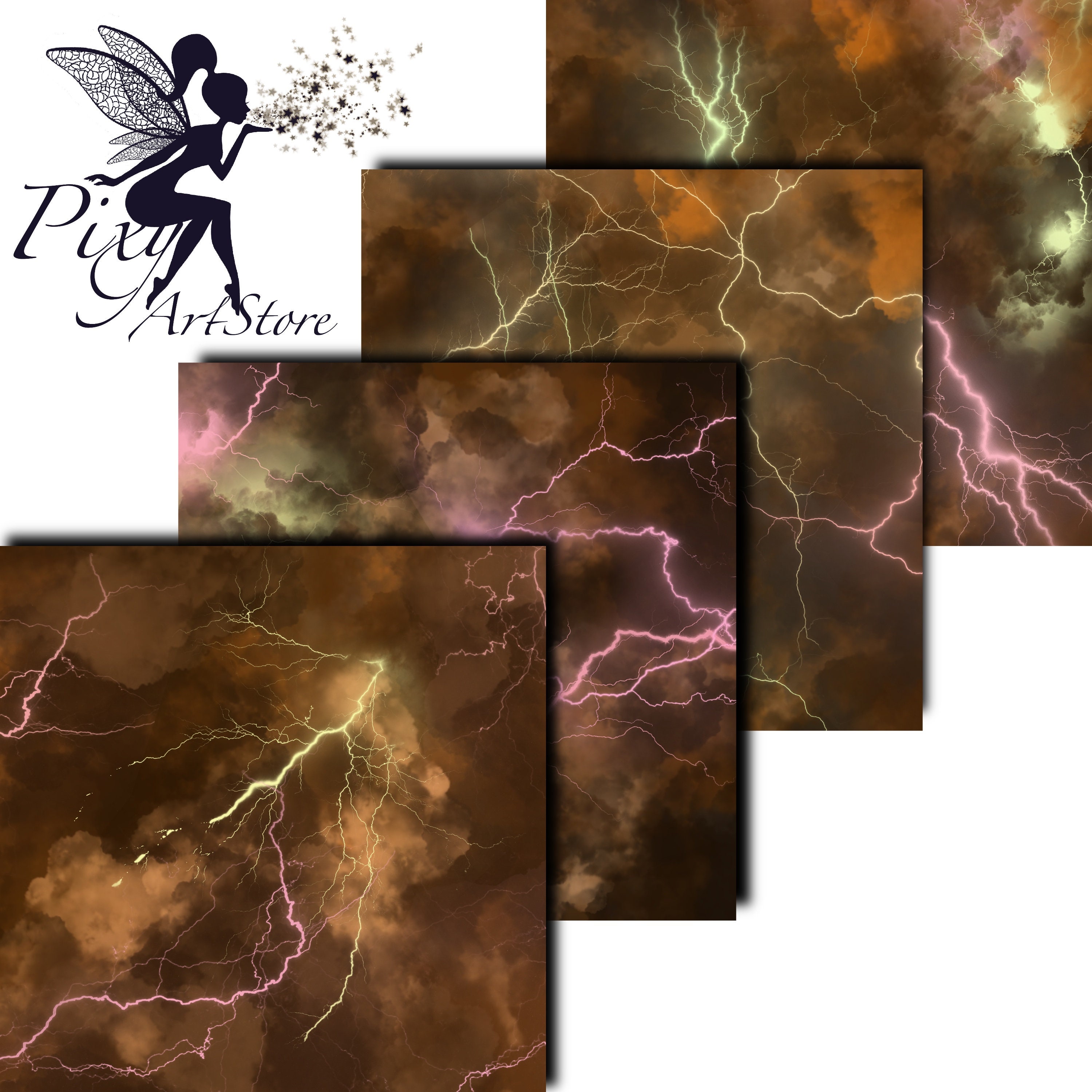 Thunder Lightning Storm Papers, Digital Set Papers, Lightning Papers ...