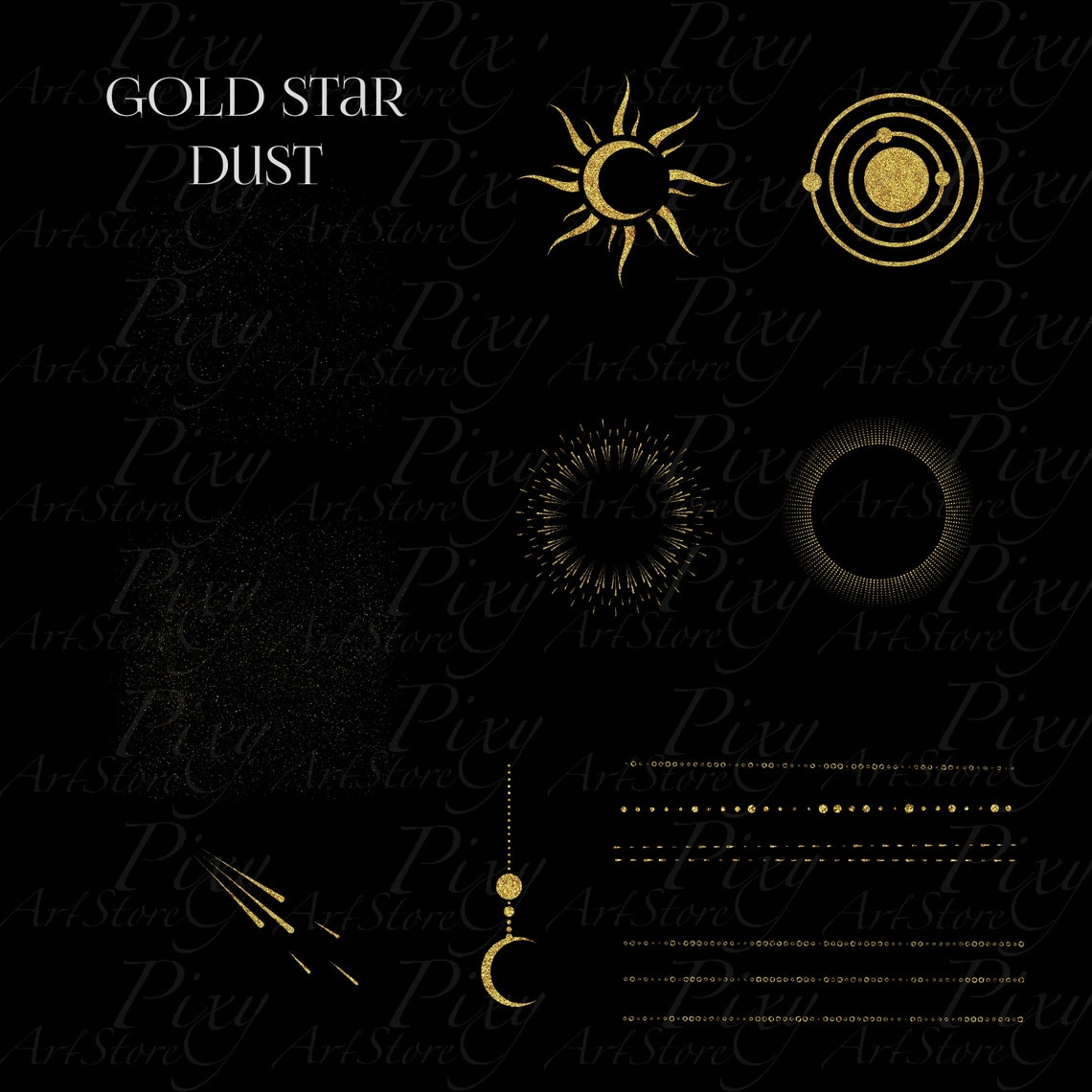 Gold Mystical Clipart, Mystical Collection, 30 PNG Elements, Celestial ...