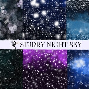 Starry Night Sky Digital Paper, Galaxy Background Scrapbook Paper ...