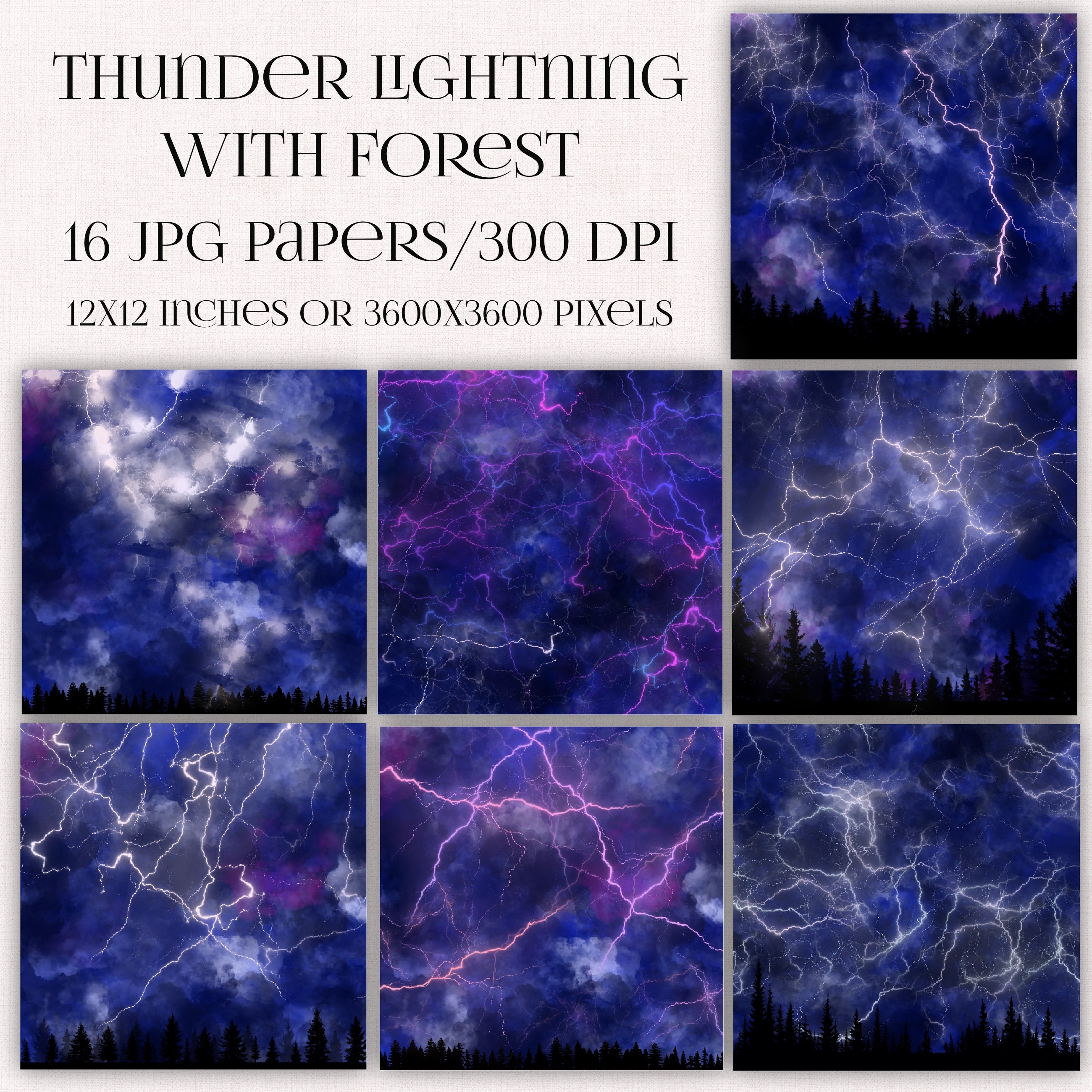 Thunder Lightning With Forest Storm Papers Digital Set - Etsy