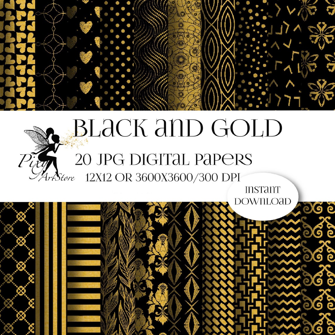 Gold and Black Digital Papers Glitter Texture Gold Pattern - Etsy