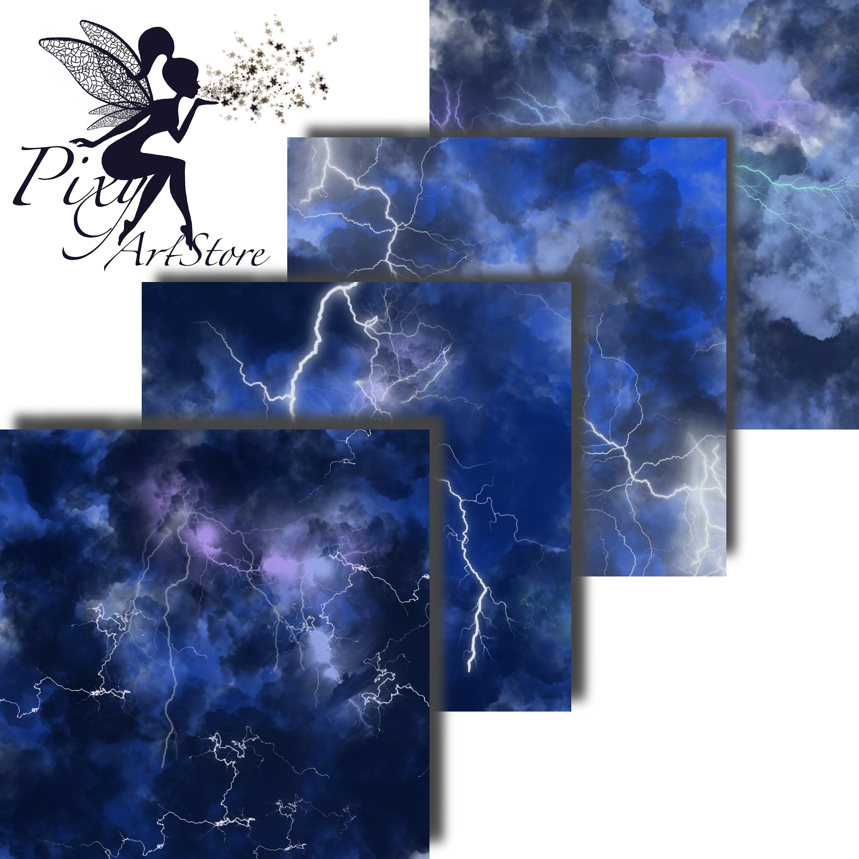 Thunder Lightning Storm Papers, Digital Set Papers, JPG Lightning ...