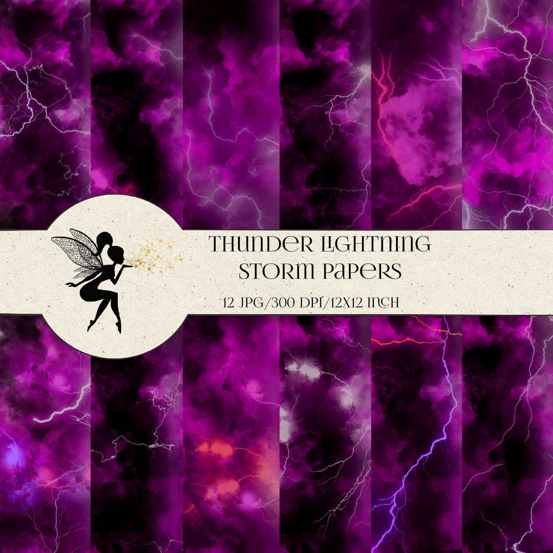 Thunder Lightning Storm Papers, Digital Set Papers, Purple Lightning ...