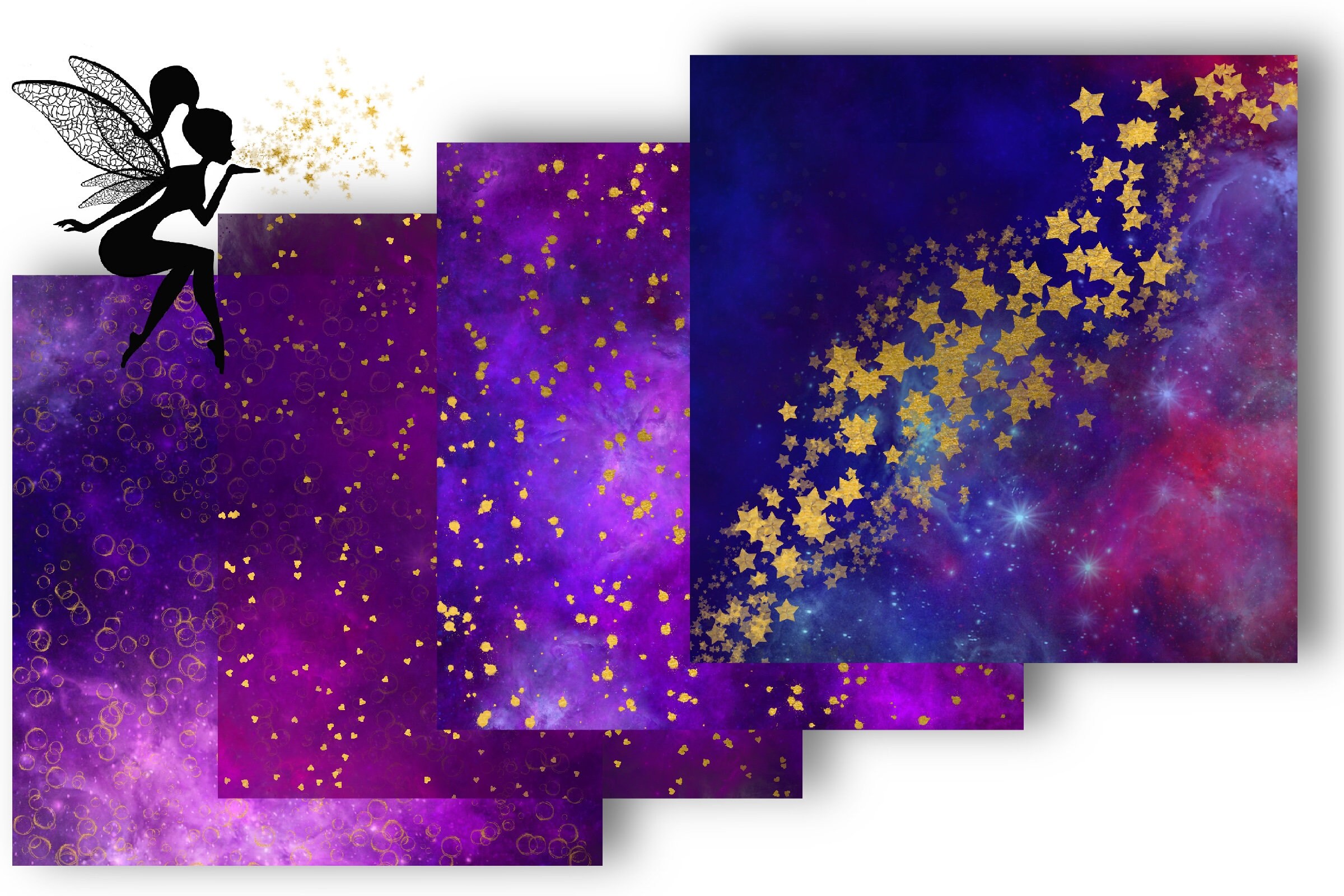 Gold Starry Night Digital Paper, Galaxy Scrapbook Paper, Starry Paper ...