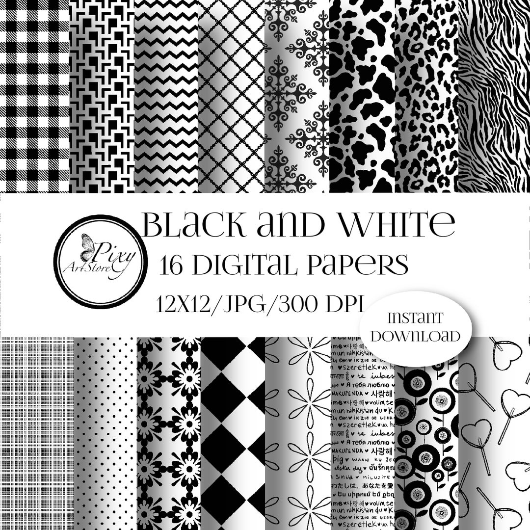 Black and White Digital Paper Pack, Scrapbook Paper, Digital Paper ...
