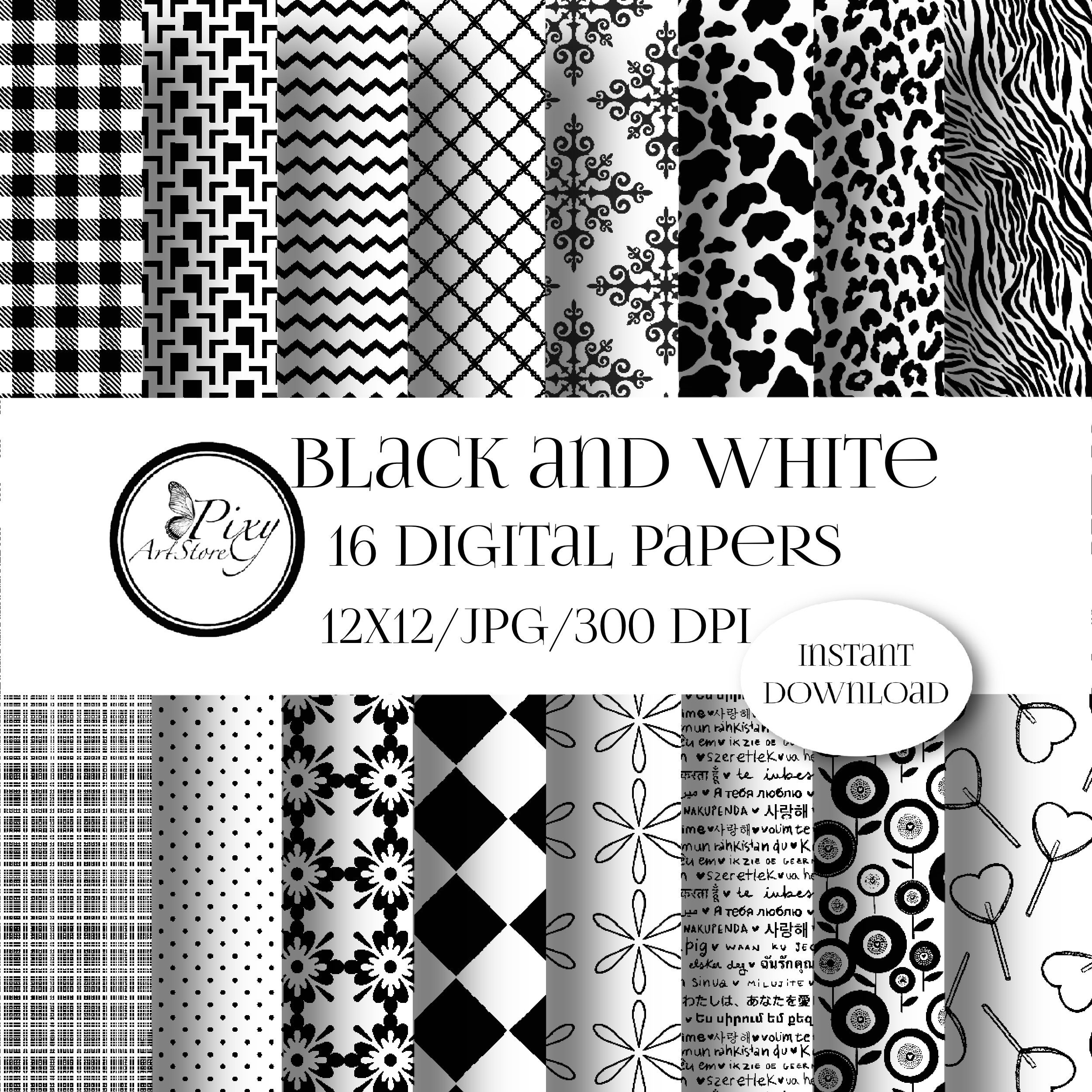 Black and White Digital Paper Pack Scrapbook Paper Digital - Etsy