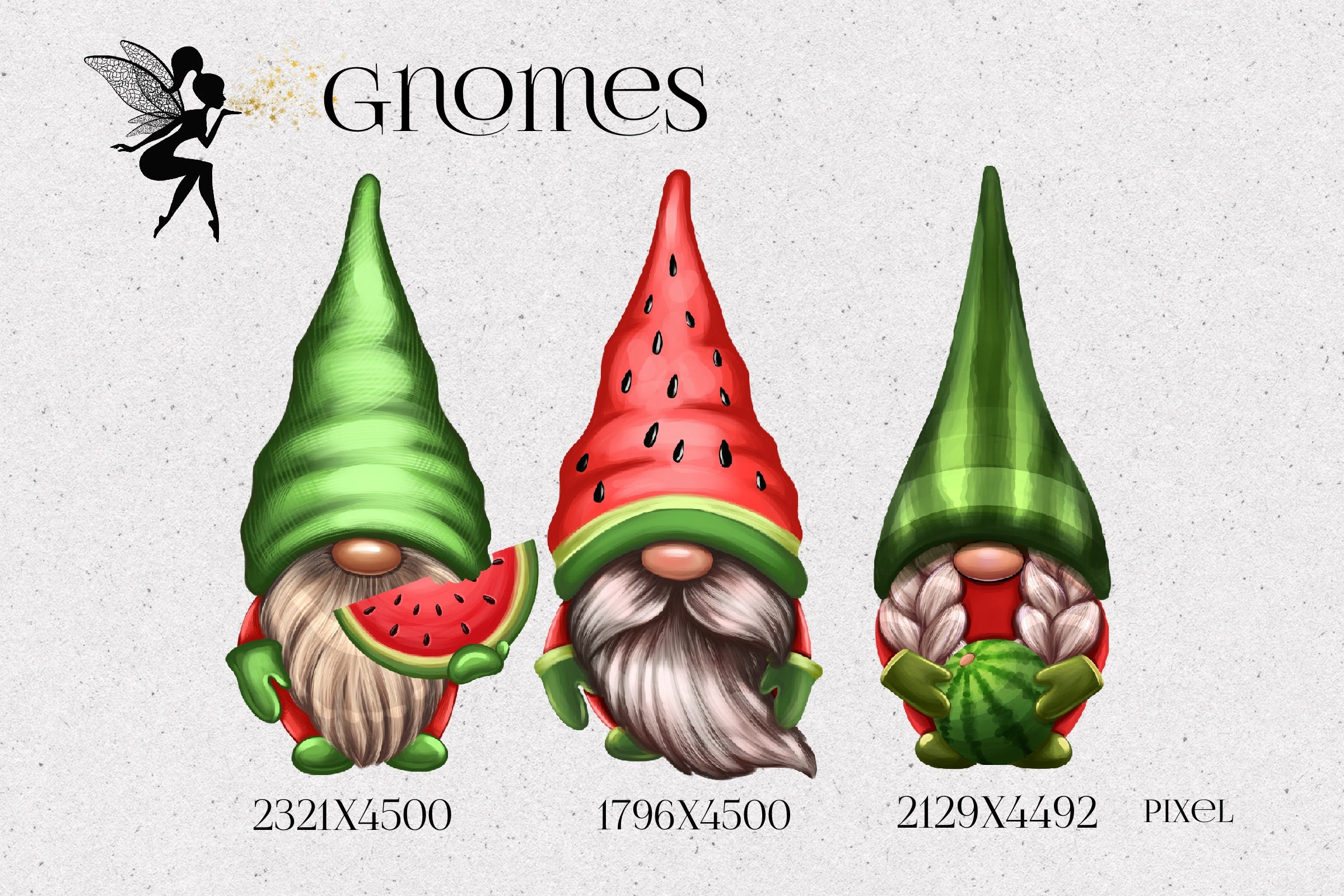 Watermelon Gnomes Clipart, Instant Download, 3 PNG Summer Gnome ...