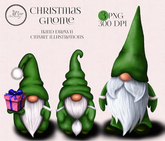 Christmas Green Gnomes in PNG Hand Drawn Clipart Digital - Etsy
