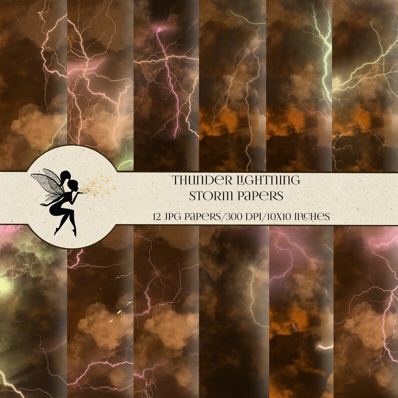 Thunder Lightning Storm Papers, Digital Set Papers, Lightning Papers ...