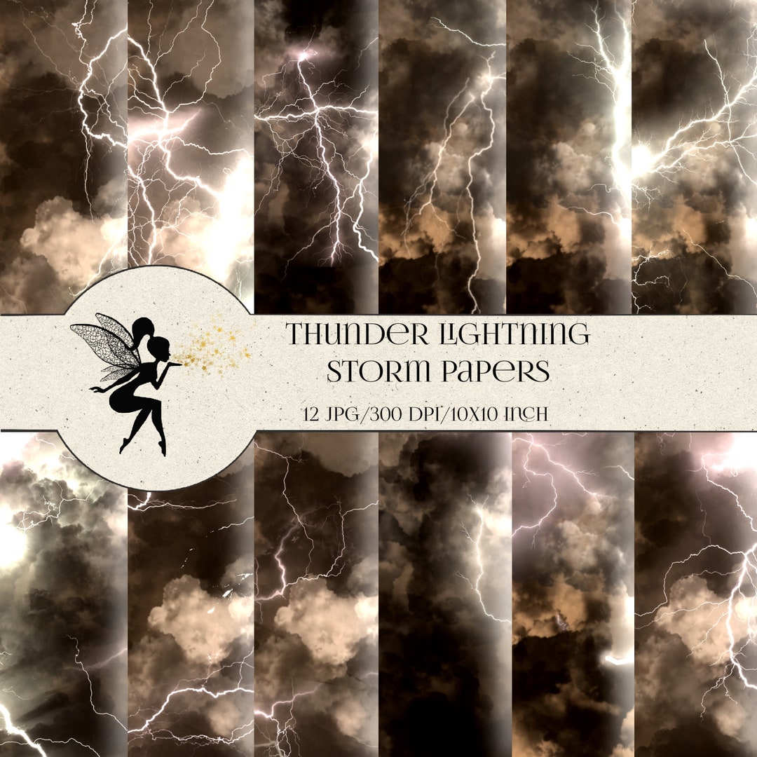 Thunder Lightning Storm Papers, Digital Set Papers, JPG Lightning ...