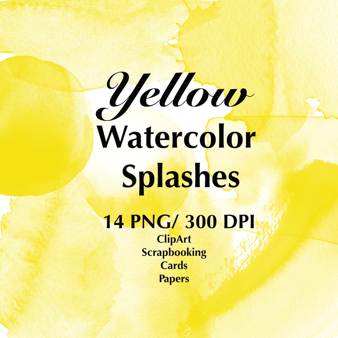 Yellow Watercolor Splashes Splotches Clipart PNG Watercolor - Etsy