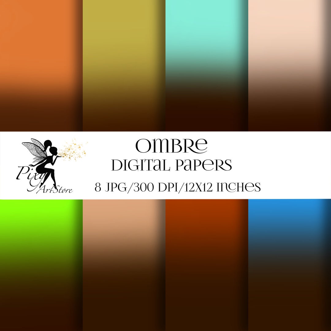 Ombre Digital Papers 8 JPG Pack, Instant Download, Multicolor Ombre ...
