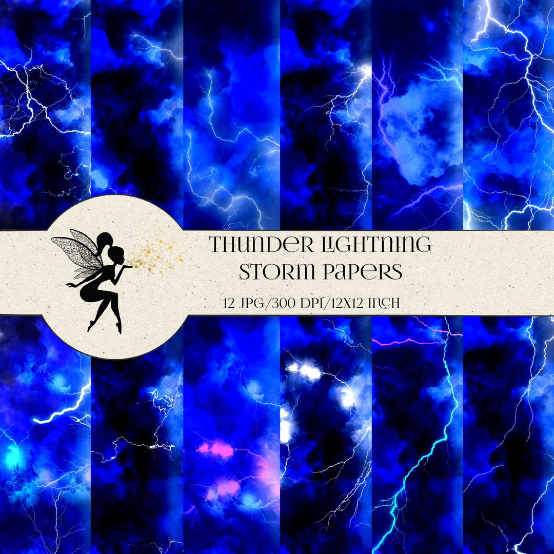Thunder Lightning Storm Papers, Digital Set Papers, JPG Lightning ...