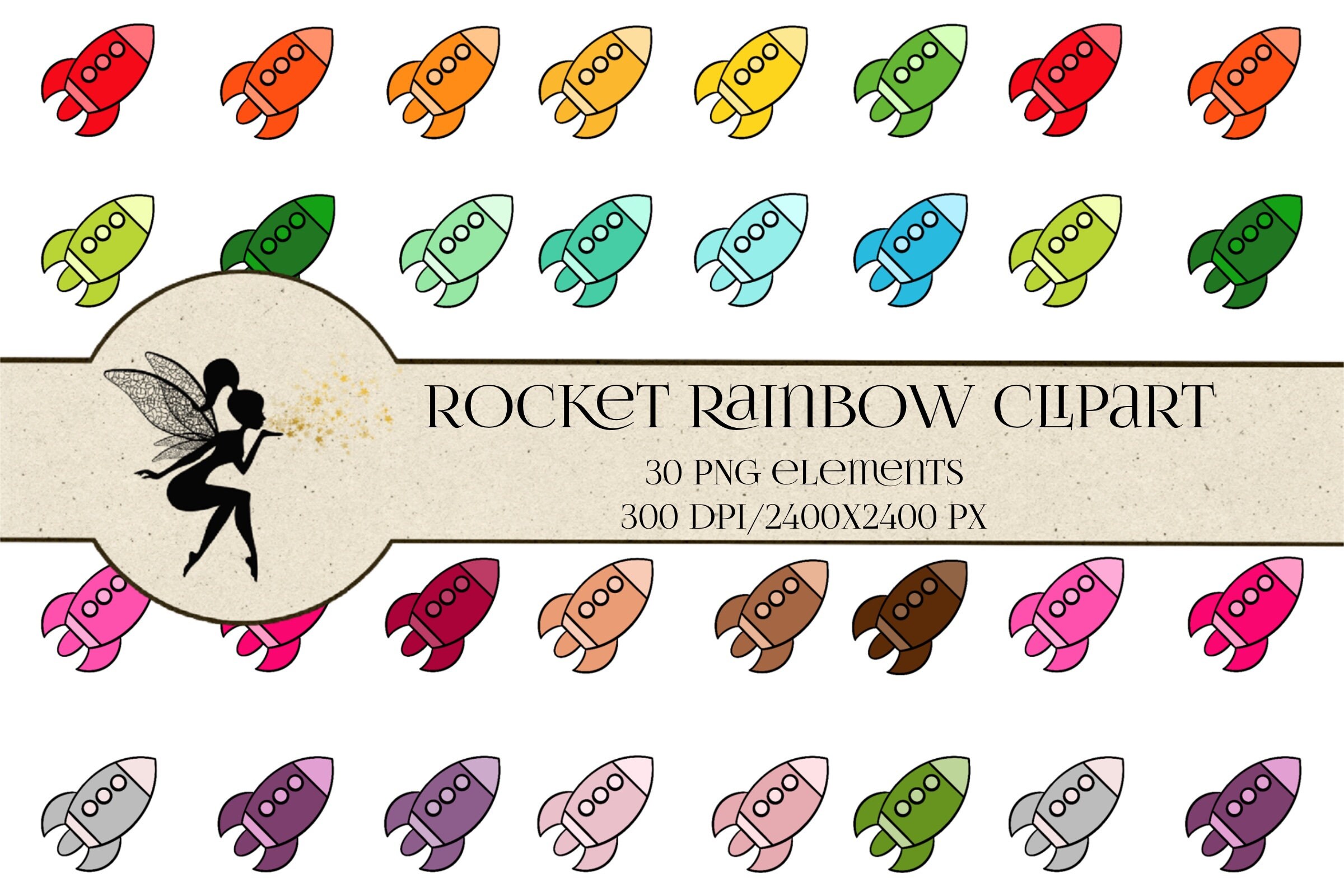 Rainbow Rockets Clipart Set 30 PNG Colorful Space Rockets - Etsy Australia