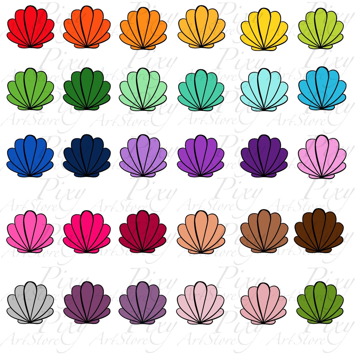 Seashell Clipart Set, Rainbow Seashells Clipart, Instant Download ...