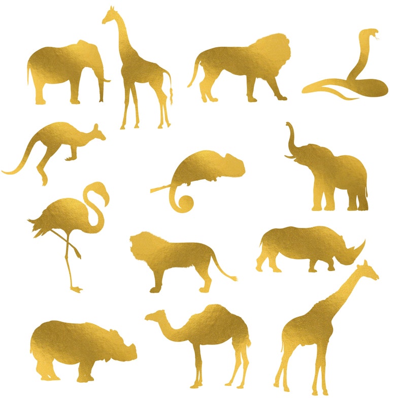 Gold Wild Animals Clipart, PNG Gold Animals, Jungle Safari Digital ...
