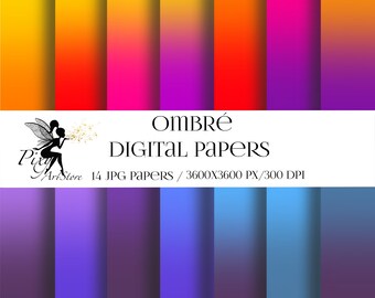 Ombre Digital Papers -14 JPG Pack, Instant Download, Blue Ombre ...