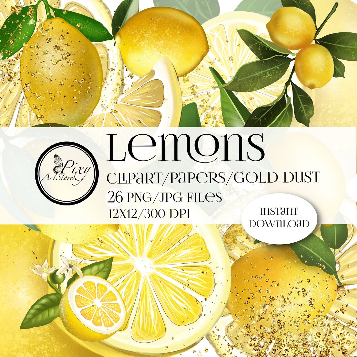 Lemon Digital Clipart, Lemon Pattern, Background for Clipart ...