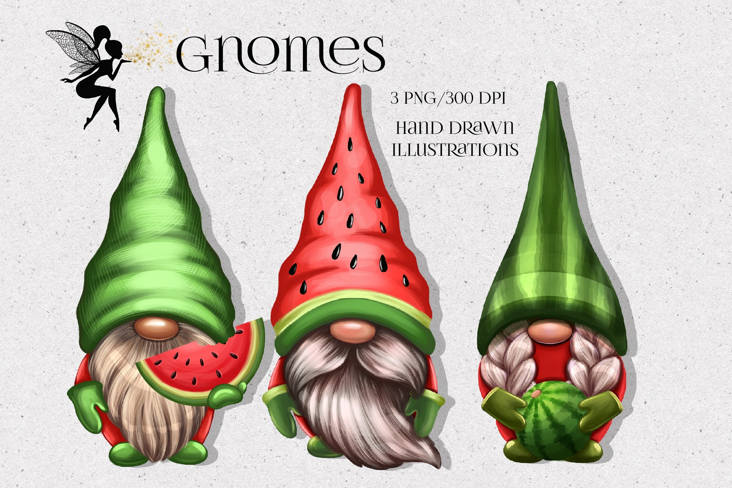 Watermelon Gnomes Clipart, Instant Download, 3 PNG Summer Gnome ...