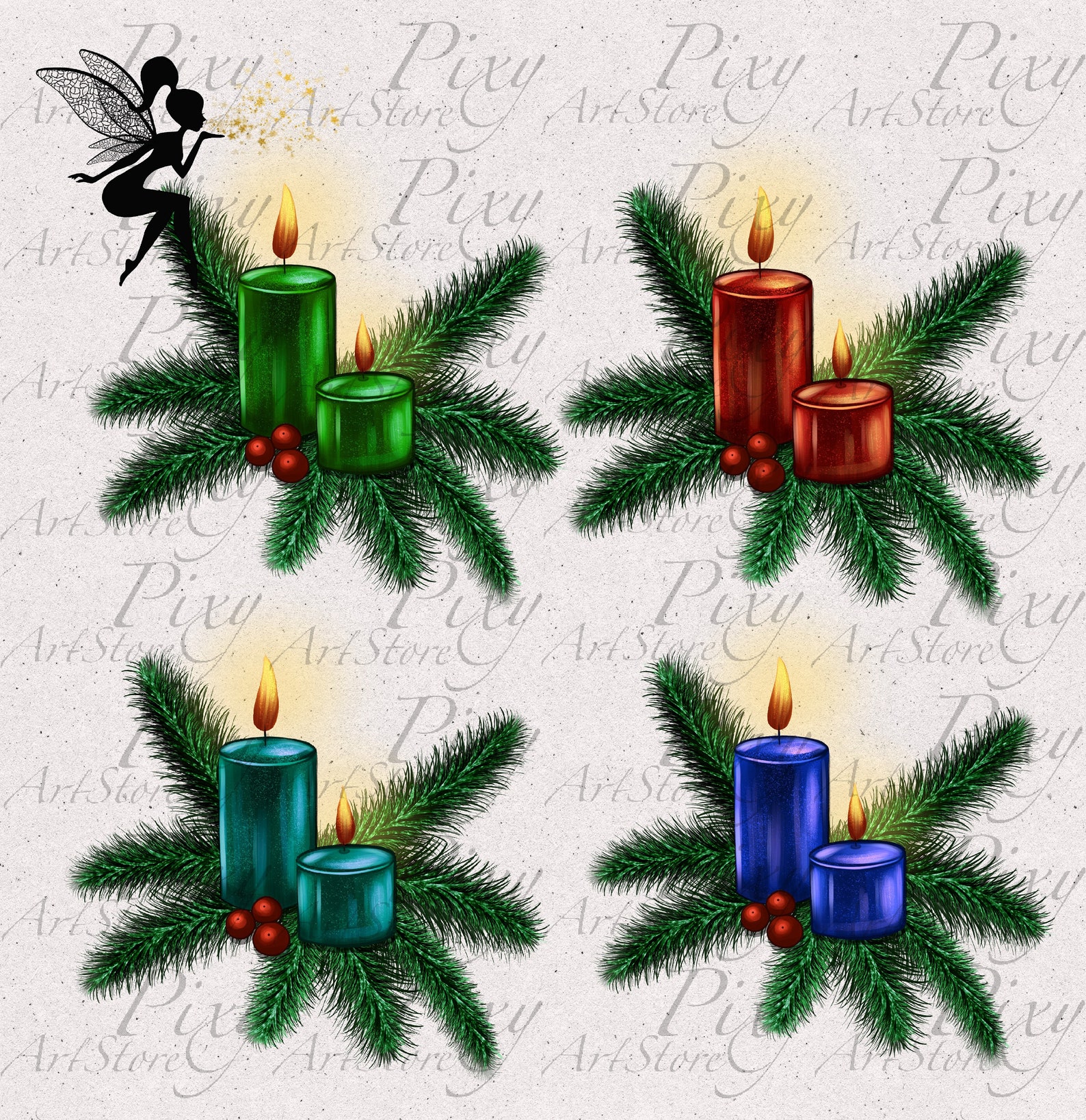 Christmas Candles Clipart, Winter Clipart, Greenery Wreaths, Merry ...