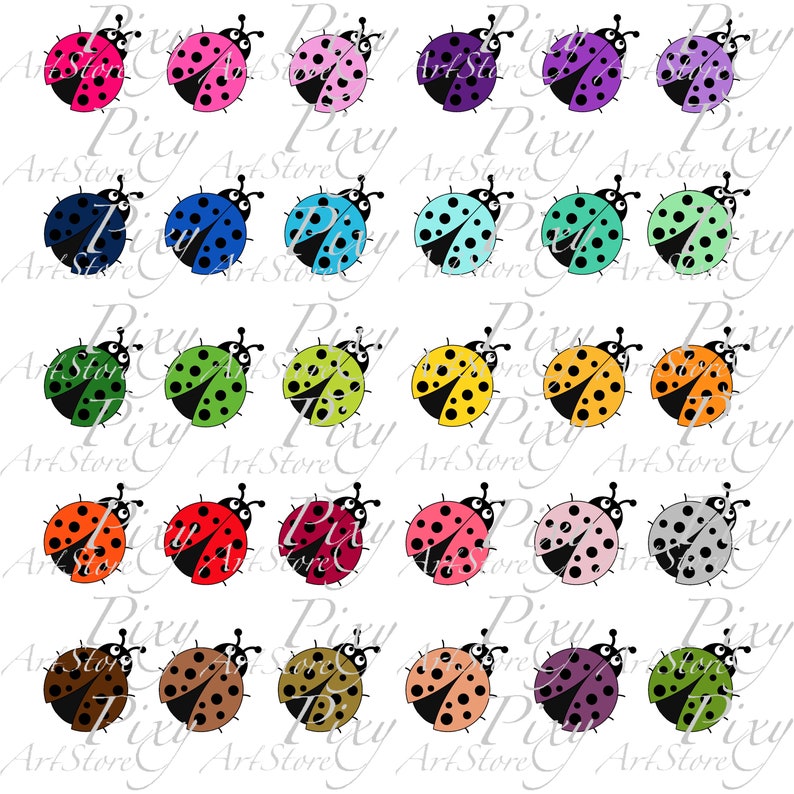 Rainbow Ladybugs Clipart Set, Red Lady Bug Clipart, Instant Download ...