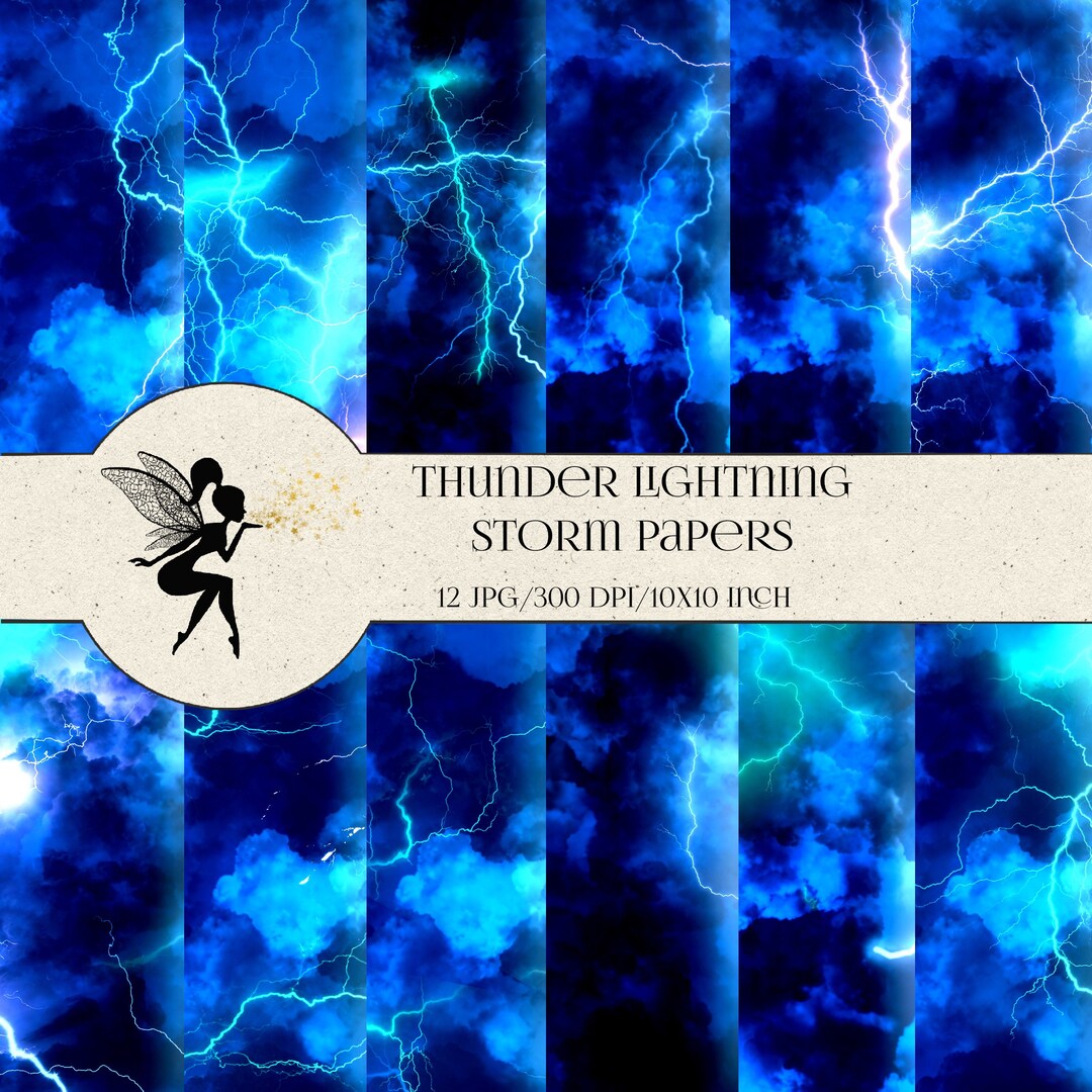 Thunder Lightning Storm Papers, Digital Set Papers, JPG Lightning ...