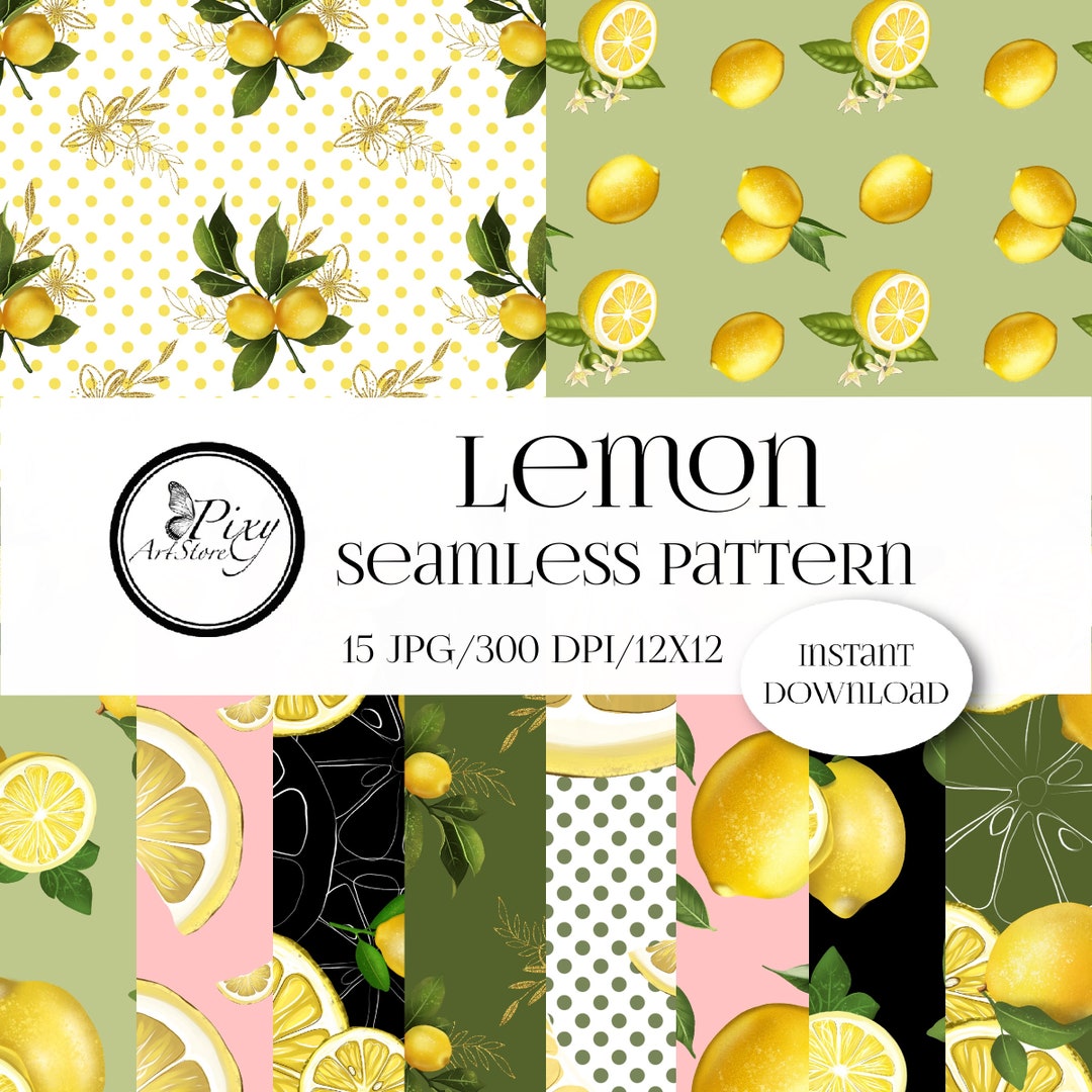 Lemon Digital Paper, Pink Lemon Paper, Green Lemon Patter, Lemon ...