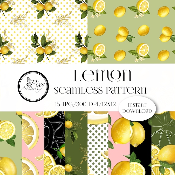 Lemon Digital Paper Pink Lemon Paper Green Lemon Patter - Etsy