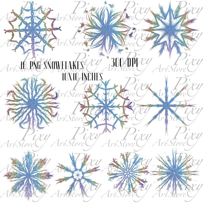 Snowflakes Clipart, Rainbow Glitter Snowflakes Overlay, Christmas and ...